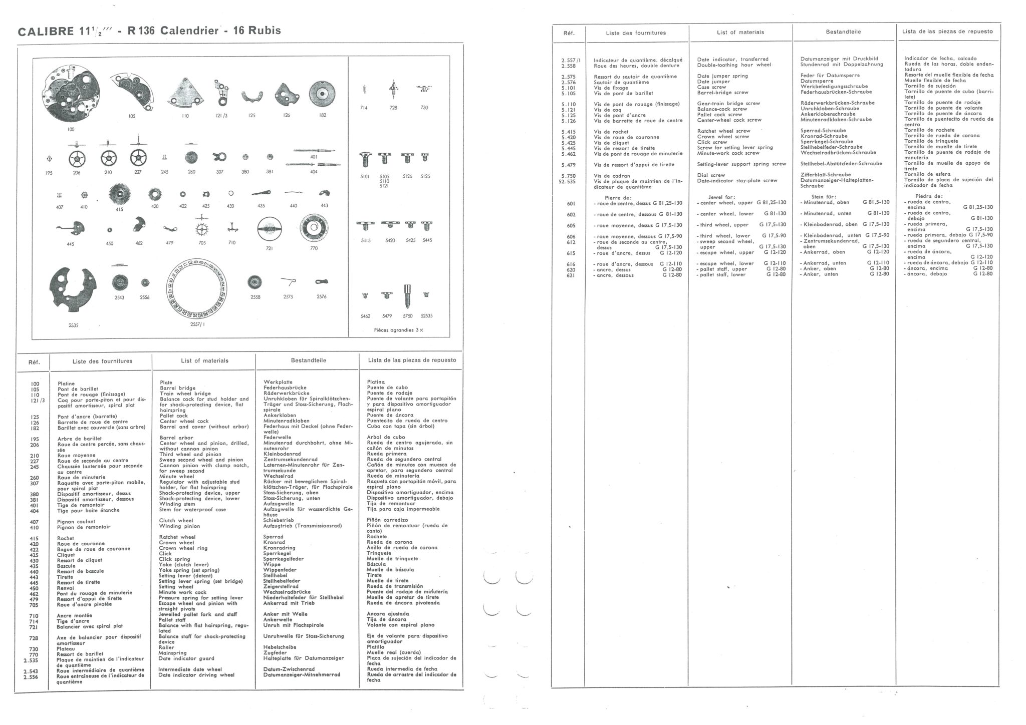 Lip R136 : Nomenclature des fournitures | Musée LIP